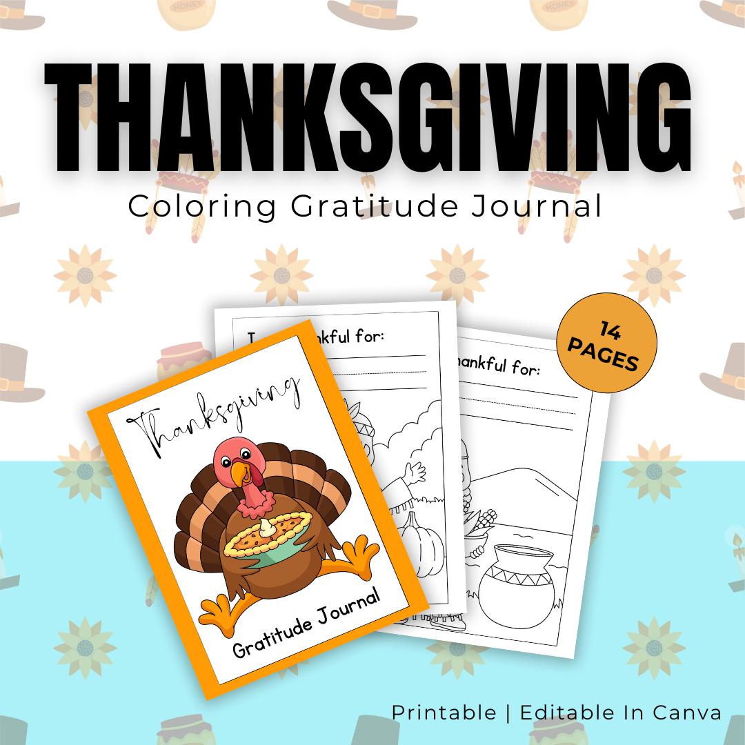 KIDS | Thanksgiving Coloring Gratitude Journal | Editable in Canva ...